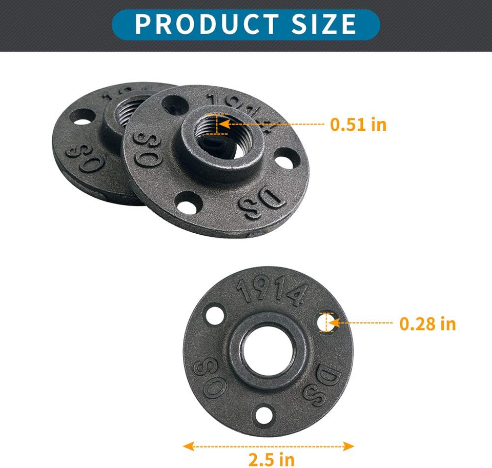 10Pcs 1/2-INCH Floor Flange Industrial Steel Malleable Cast Iron Pipe ...