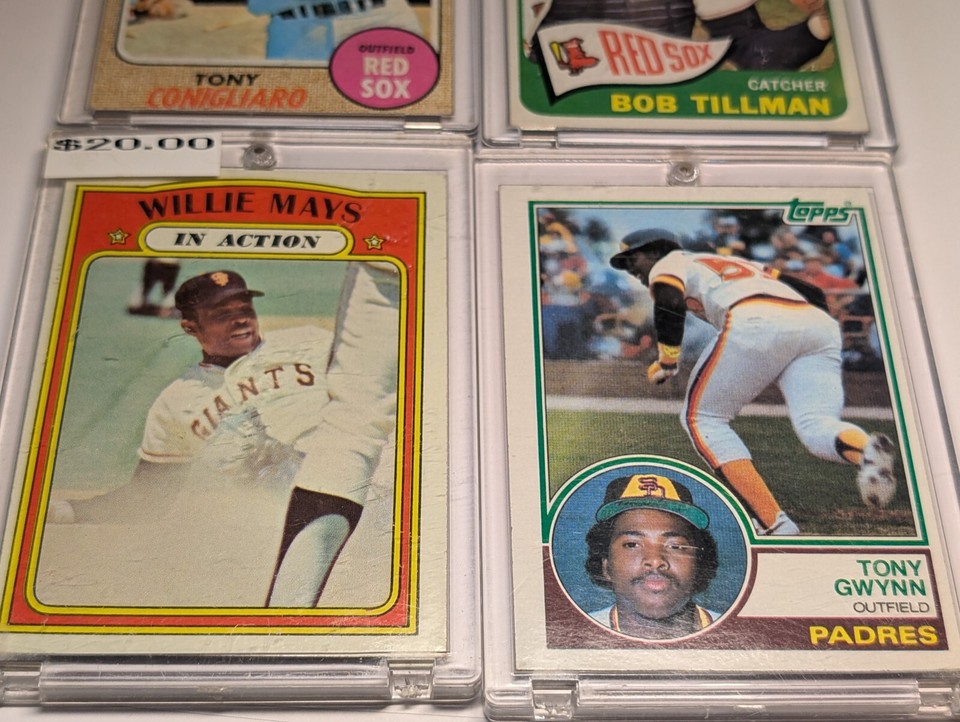 4 LOT BASEBALL CARDS WILLIE MAYS, BOB TILLMAN, TONY CONIGLIARO & TONY ...