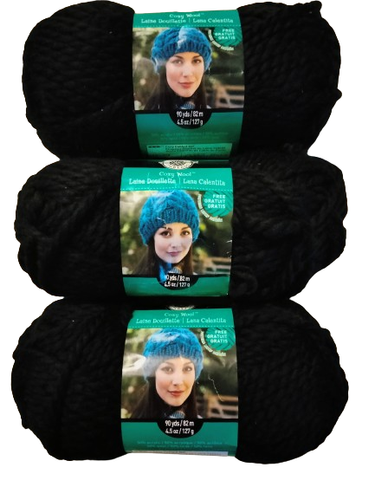 3 Skeins loops & threads black cozy Cabled hat wool yarn 90 yards each | eBay