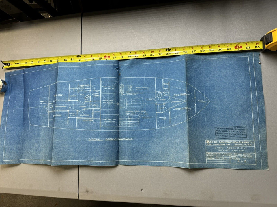 8 PC, 3 Blueprints! 1953 Plans 50 Foot ocean Cruiser Boat Yacht ...