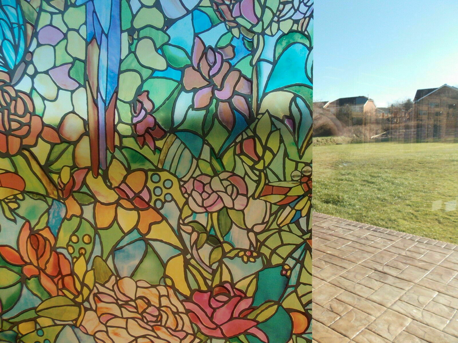 45cm wide COLOURFUL STAINED GLASS WINDOW FILM STICKY BACK PLASTIC VINYL ...