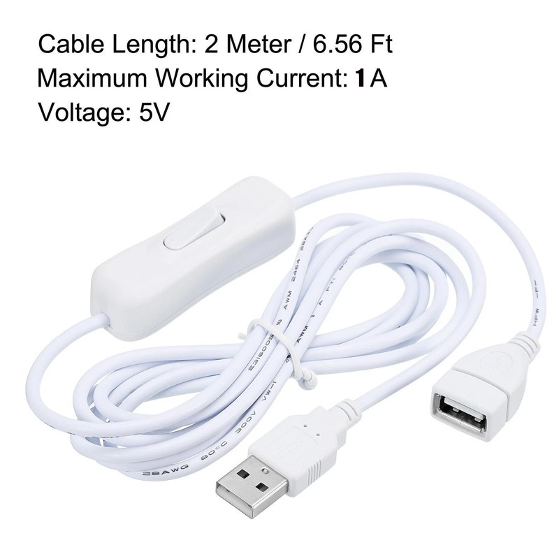 USB Cable with ON/Off Switch USB Male to Female Extension Cord 2M 28AWG ...