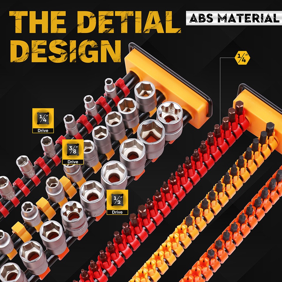 2PC 360° Swivel Socket & Bit Organizer Holder Storage Rail Rack 1/2" 3/ ...