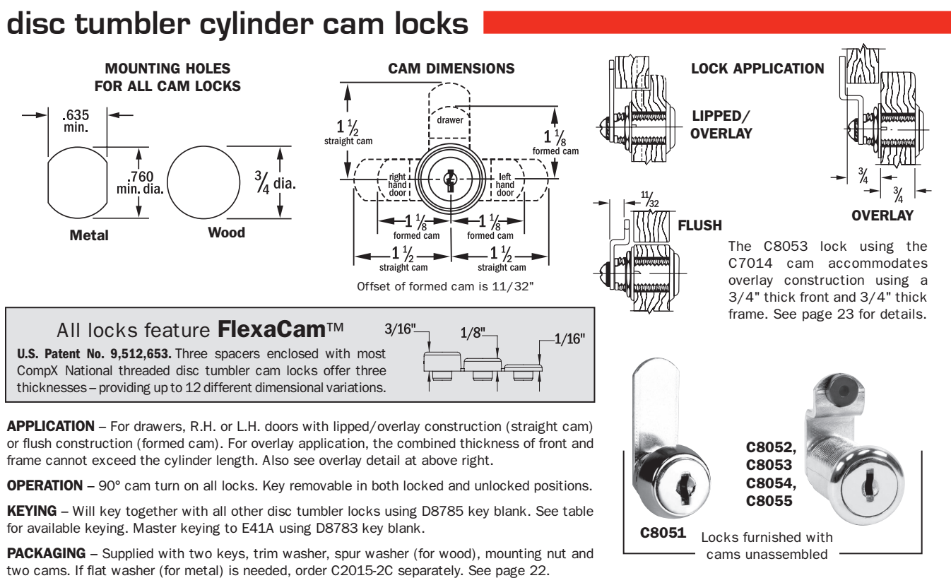 CompX C8053-C346A-3, Disc Tumbler Cylinder Cam Lock with FlexaCam ...