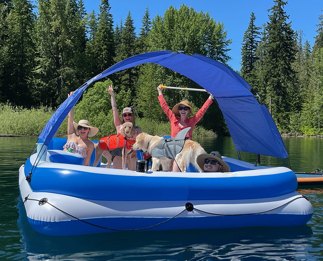 Large Inflatable Floating Party Island w Sun Shade Canopy Adult Raft ...