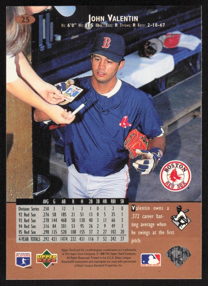 1996 Upper Deck John Valentin #25 Boston Red Sox | eBay