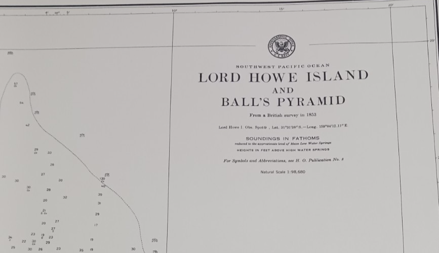 1944 MAP Australia Oceania LORD HOWE ISLAND 49"x30" Hydrographic U.S ...