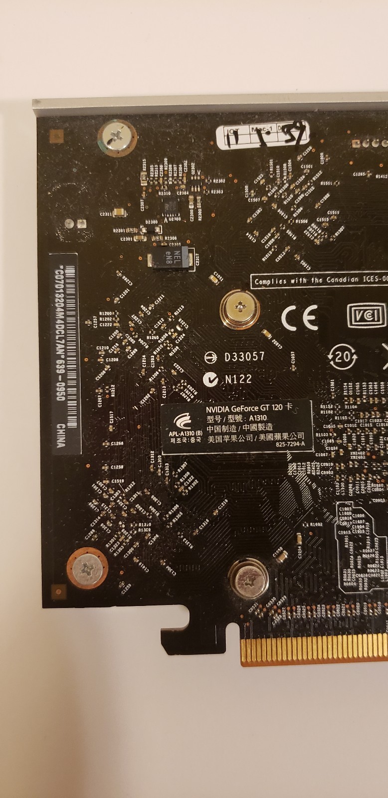 Mac Pro 4,1 2009 NVIDIA GeForce GT120 512Mb Video Card 639-0950 820 ...