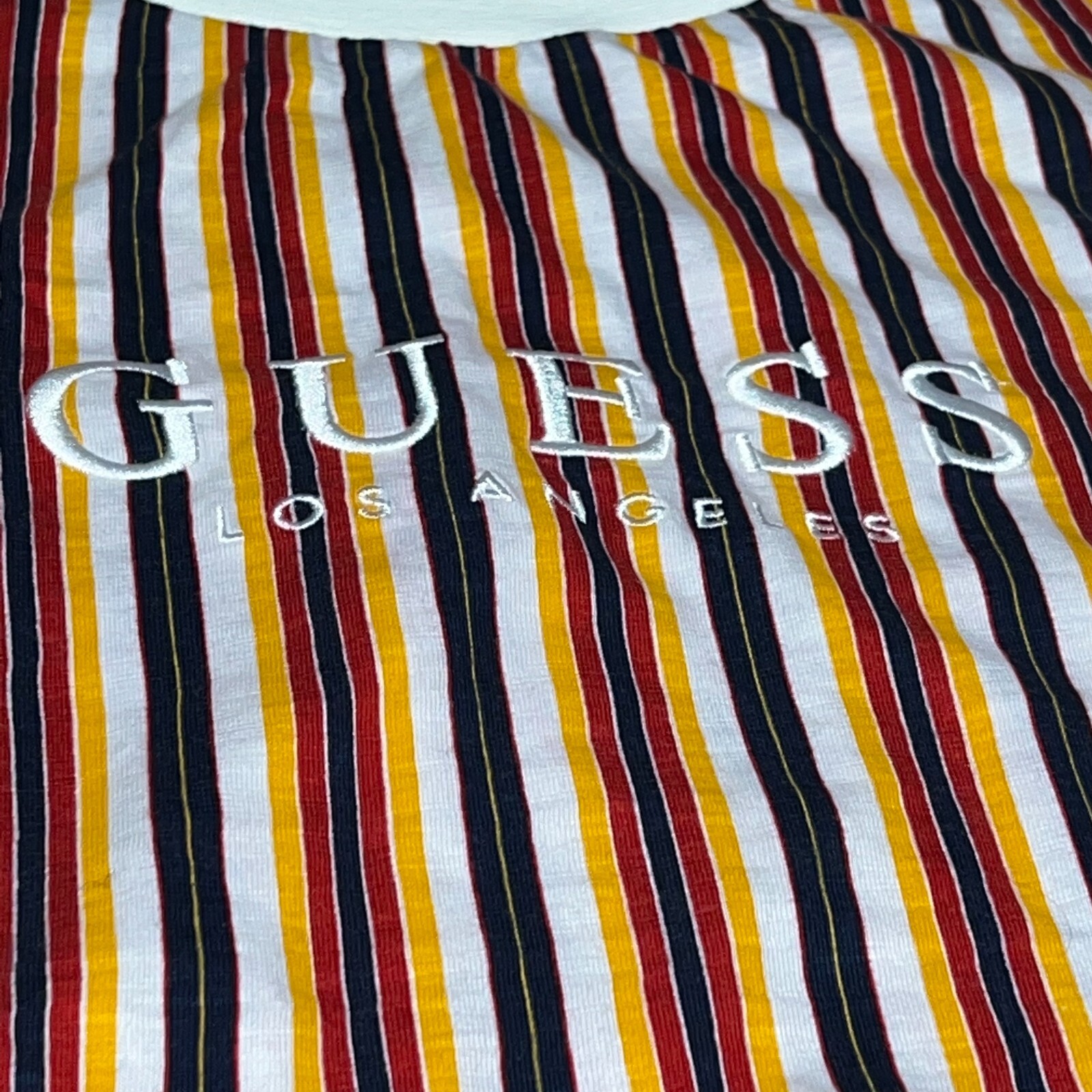 Guess Original Los Angeles LA Stripes Embroidered Spellout Logo Shirt ...