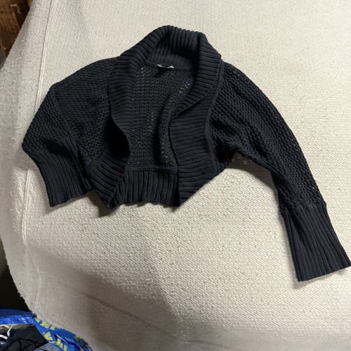Club Monaco Cropped Black Women's Shawl Open Knit Sweater Cardigan Size ...