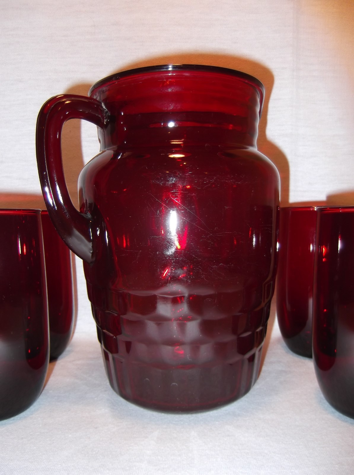 Vintage Ruby Red Pitcher and Set of 4 Glasses | eBay