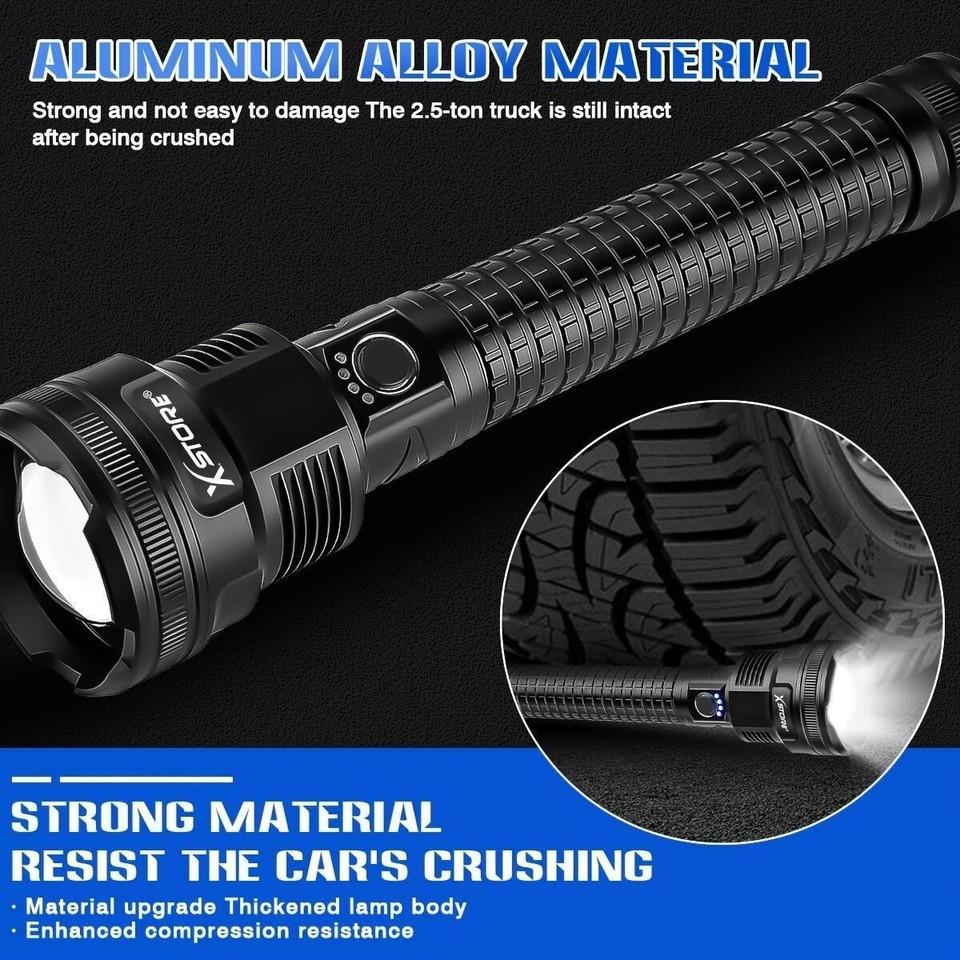 350000000 Lumen Super Bright LED Tactical Flashlight Rechargeable LED ...