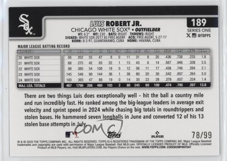 2025 Topps Series 1 Green Holo Foil 78/99 Luis Robert Jr #189 0i4k | eBay