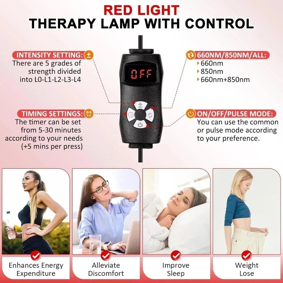 Red Light Therapy Lamp with Stand, 660nm Red & 850nm Infrared Light for ...