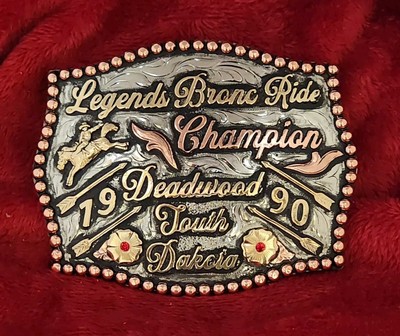 RODEO TROPHY CHAMPION BUCKLE☆1990☆PRO BRONC RIDER☆DEADWOOD SOUTH DAKOTA ...