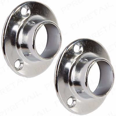 2x STRONG 19mm CHROME RAIL BRACKETS Round Cupboard Pole Wardrobe End ...
