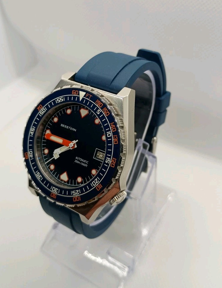 Seestern Vintage Sub 600T Dark Blue Orange Ceramic 40 Automatic Men ...