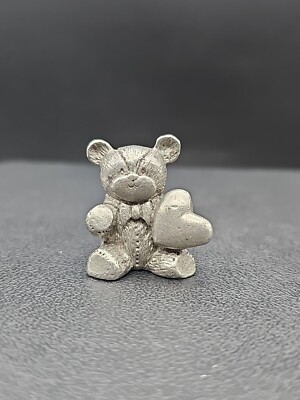 Spoontiques Miniature Pewter Teddy Bear w/ Bow Tie Holding Heart | eBay