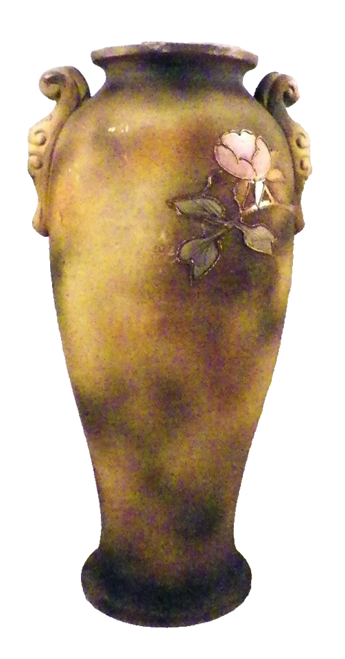 Morimura Art Pottery Vase Red Purple Flowers Gold Moriage Tall Handles ...