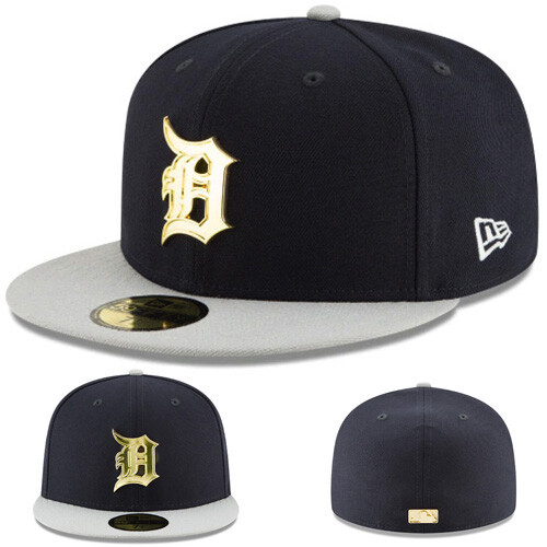 New Era Detroit Tigers Navy Fitted Hat MLB Metallic Gold Official Team ...