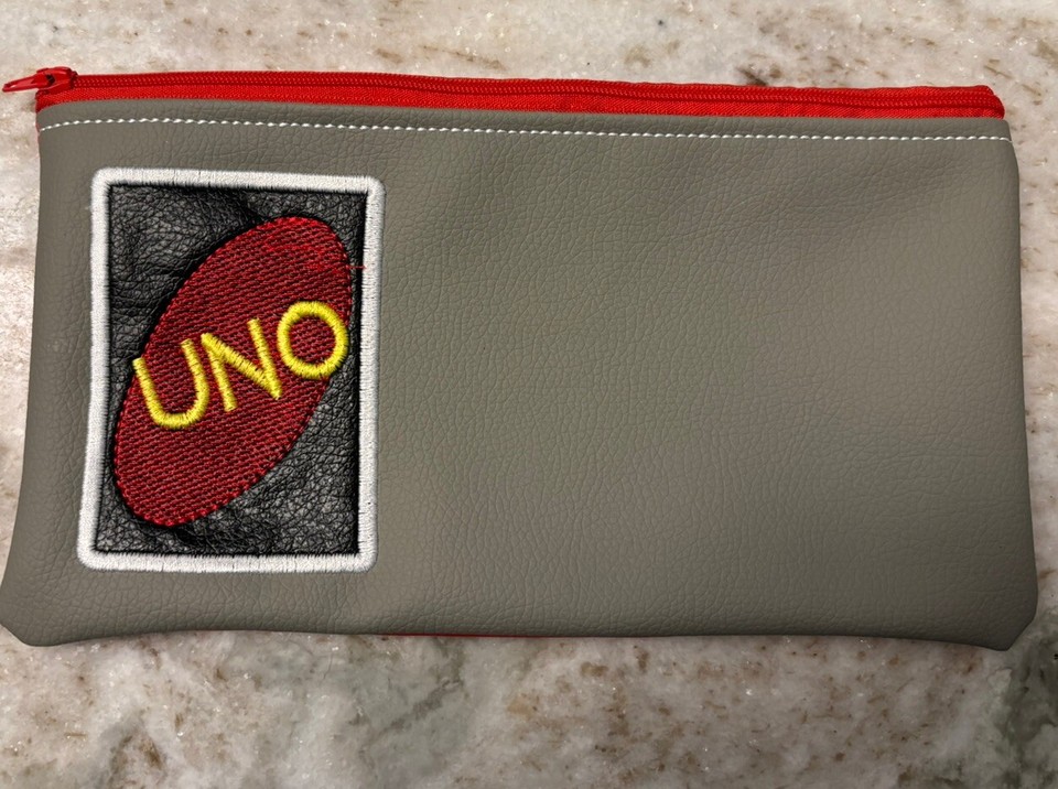Mattel Games UNO Classic Card Game With Gray Vinyl Embroidered Appliqué ...