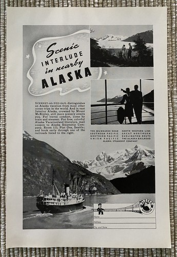 1941 Vintage Print Ad Alaska Cruise Railway Railroad | eBay