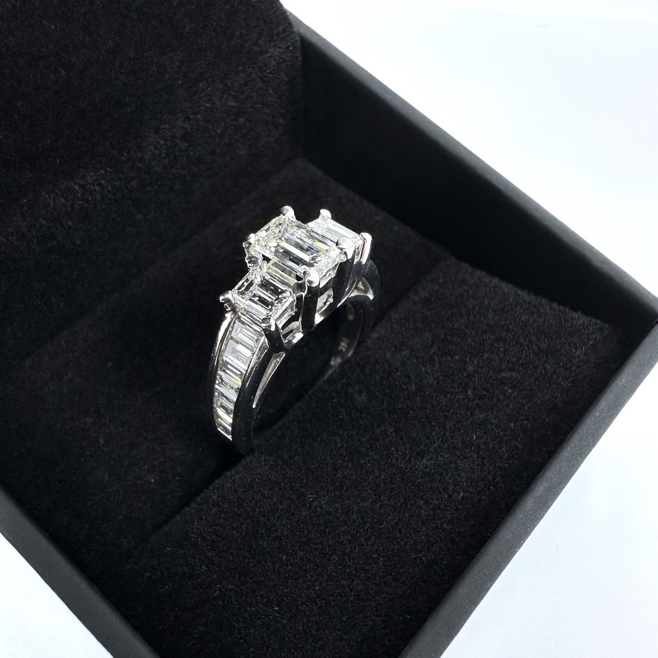 2 Ct. Emerald Cut 3 Stone Diamond Engagement Ring with 1.00 Ct. Center ...