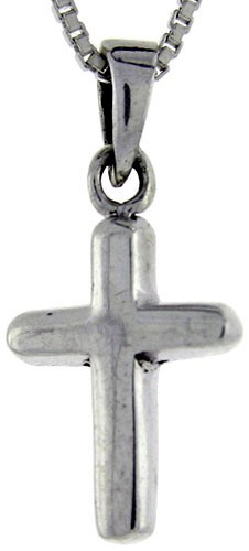 925 Sterling Silver Small Rounded Edge Cross Pendant 3/4 Inch (19mm ...
