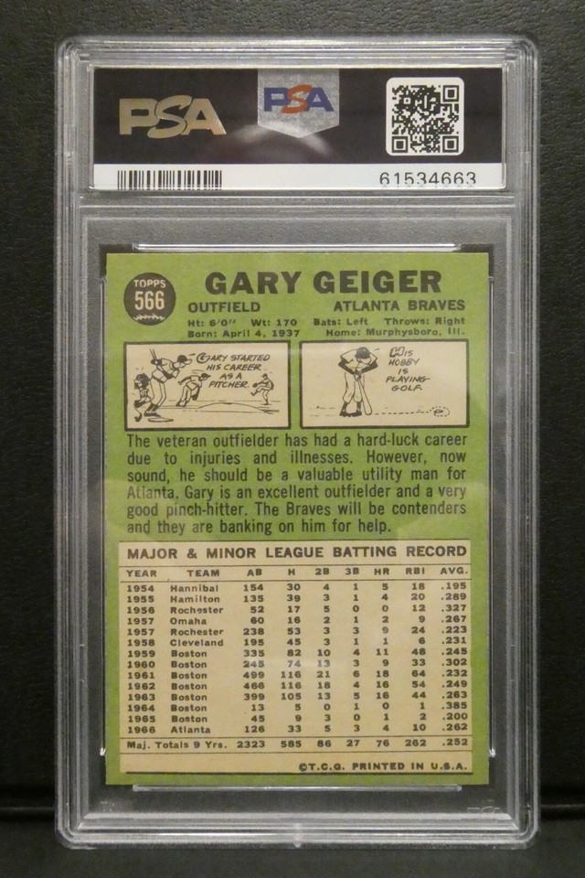 1967 Topps Gary Geiger #566 PSA 8 NM-MT | eBay
