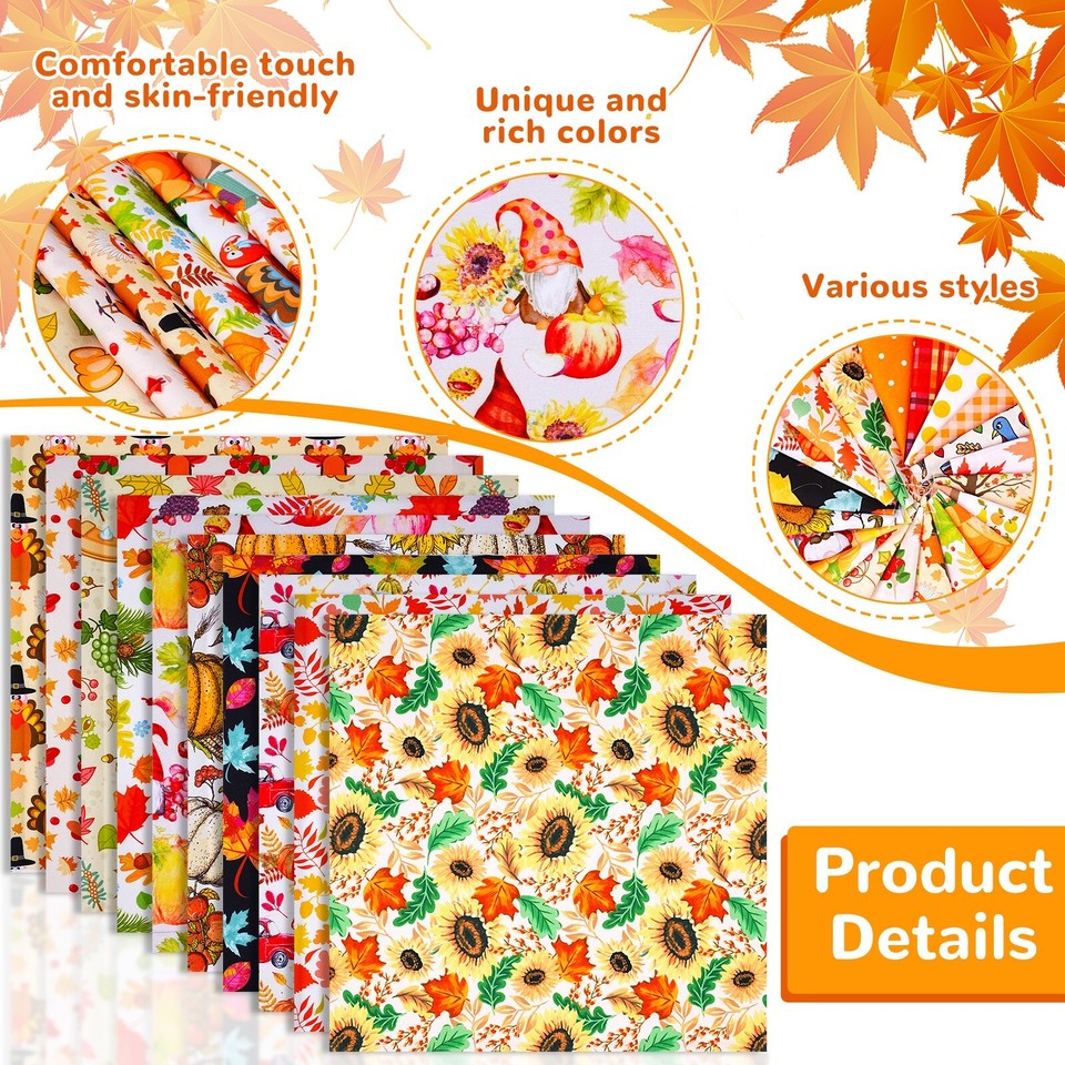 80pc 10x10" Fall Cotton Fabric Squares Quilting Patchwork Autumn ...