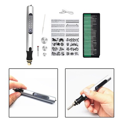 Electric Engraving Tool Kit Engraver Pen Carving Tool 4Pcs Stencils ...