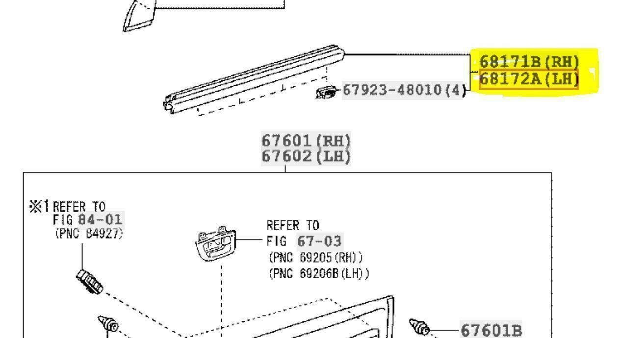 WEATHERSTRIP FRONT DOOR GLASS INNER RH LH OEM Genuine Lexus RX330 RX350 ...