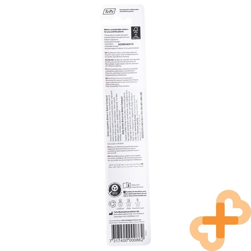 TEPE SELECT Compact Soft Bristle Toothbrush Small Brush Head Easy Reach ...