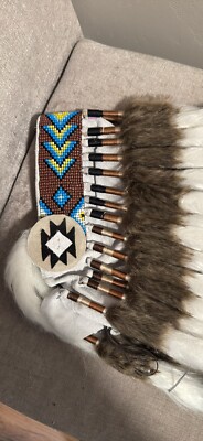 Native American Inspired Indian Headdress Beaded Brown Faux Fur ...