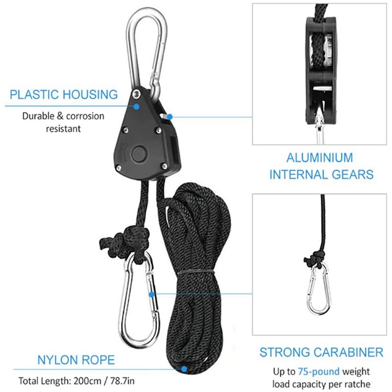 4 Pack 1/8 Inch Adjustable Heavy Duty Rope Hanger Ratchet Grow ...