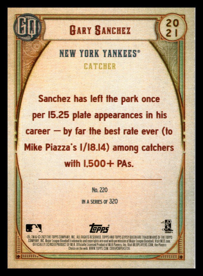 2021 Topps Gypsy Queen Gary Sanchez #220 New York Yankees | eBay