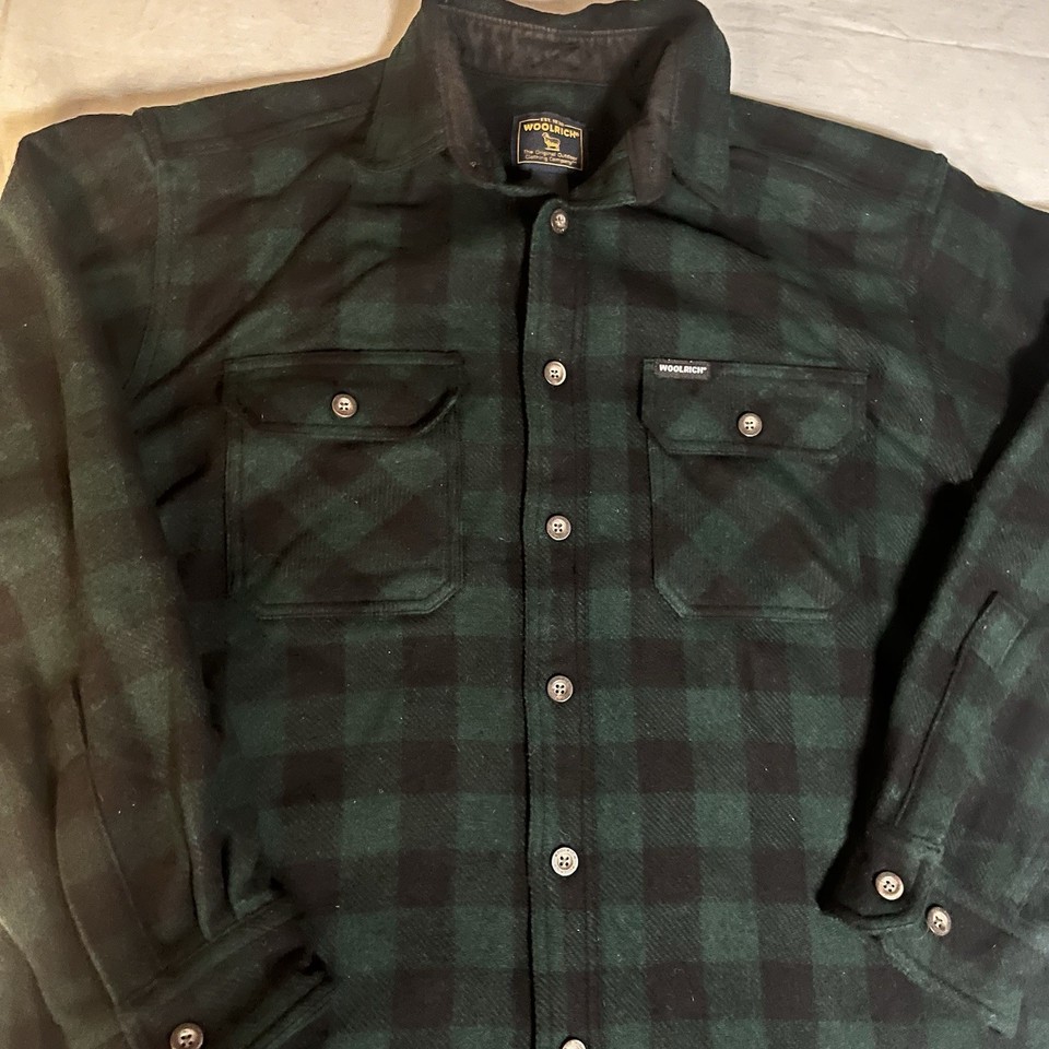 Woolrich Heavy Wool Flannel Shirt Gray Buffalo Plaid Check Mens Large ...