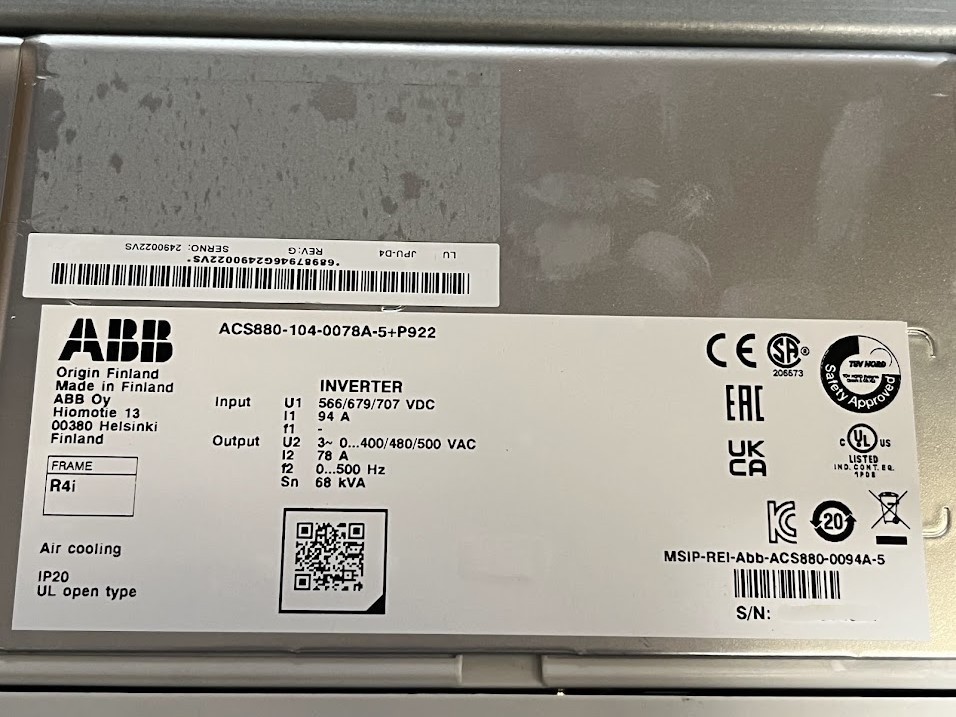 ABB ACS880 Multi Drive Inverter Module ACS880-104-0078A-5+P922 w/ ZCU ...