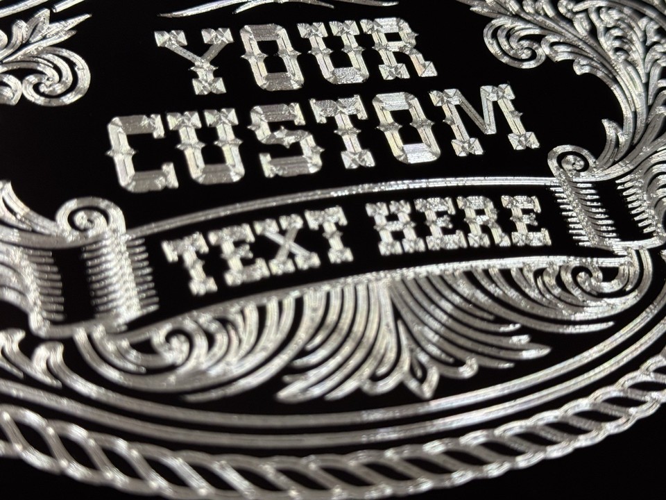 Custom Western Belt Buckle Car Tag Diamond Etched Engraved Front ...