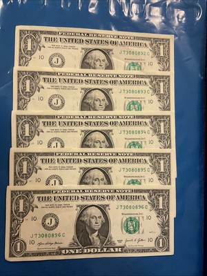Set of 5 Uncirculated US $1 Bills Sequential Serial Numbers | eBay