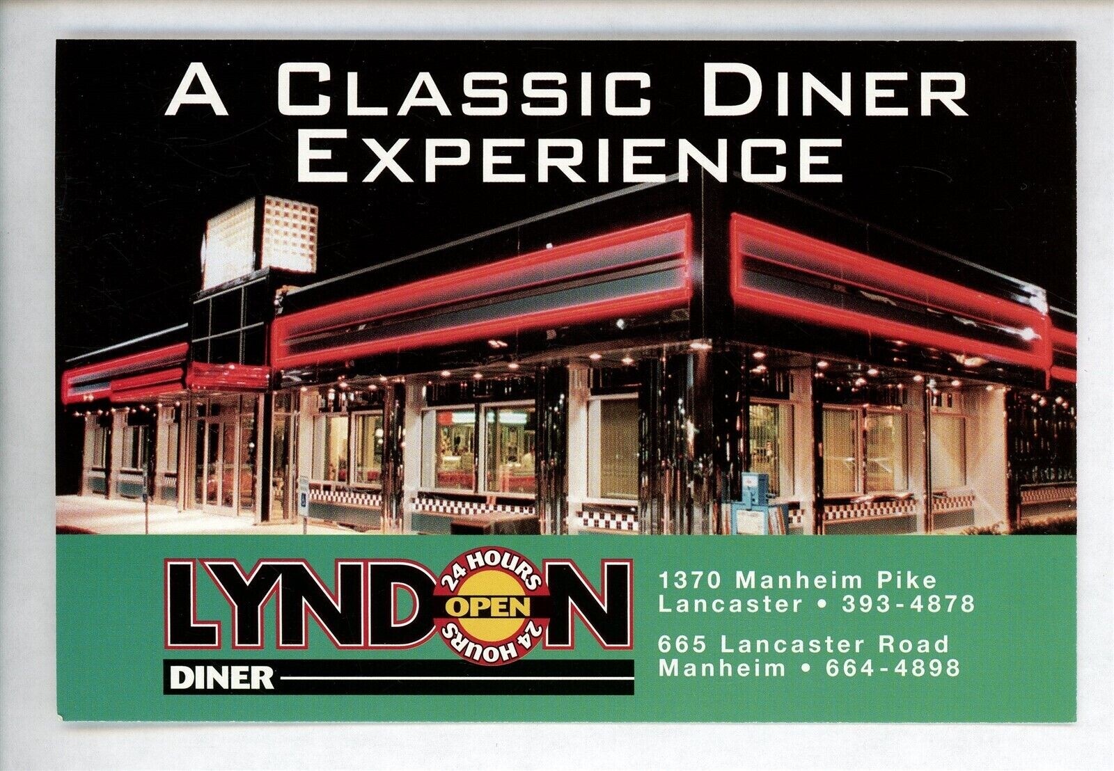 Restaurant postcard Pennsylvania PA Lancaster, Lyndon Diner advertising ...