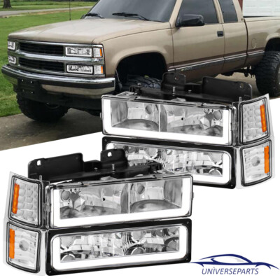 For 94-98 Chevy Silverado C/K 1500 2500 Chrome Headlights LED Strip ...