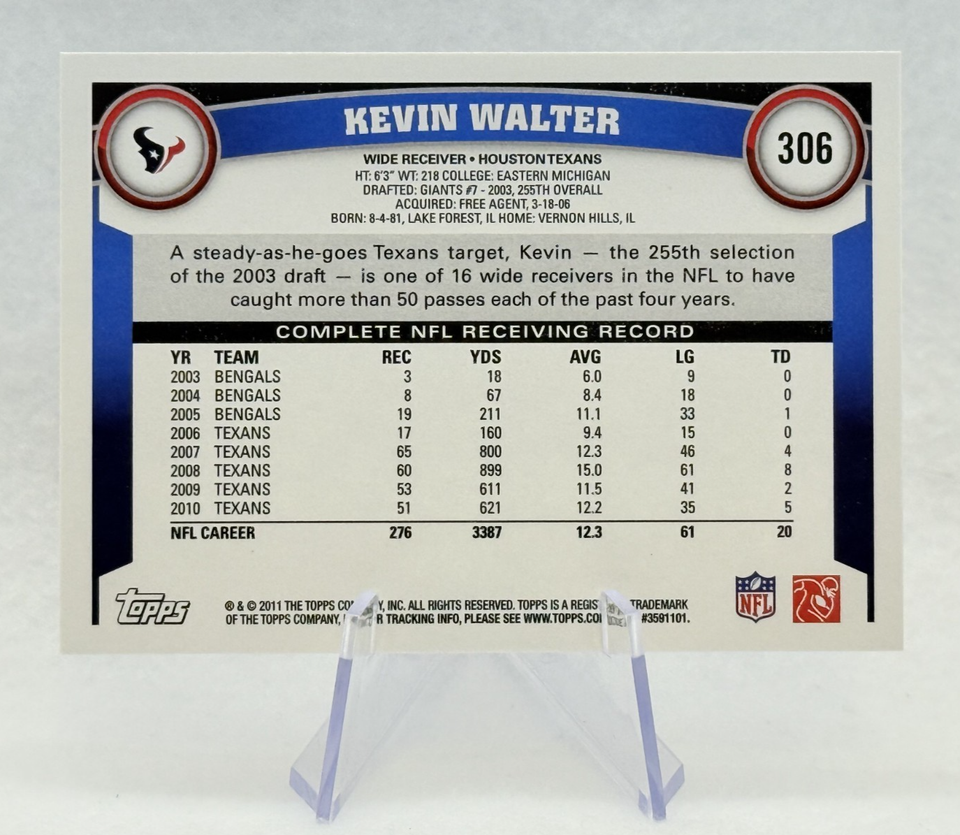 Kevin Walter 2011 Topps #306 Houston Texans | eBay