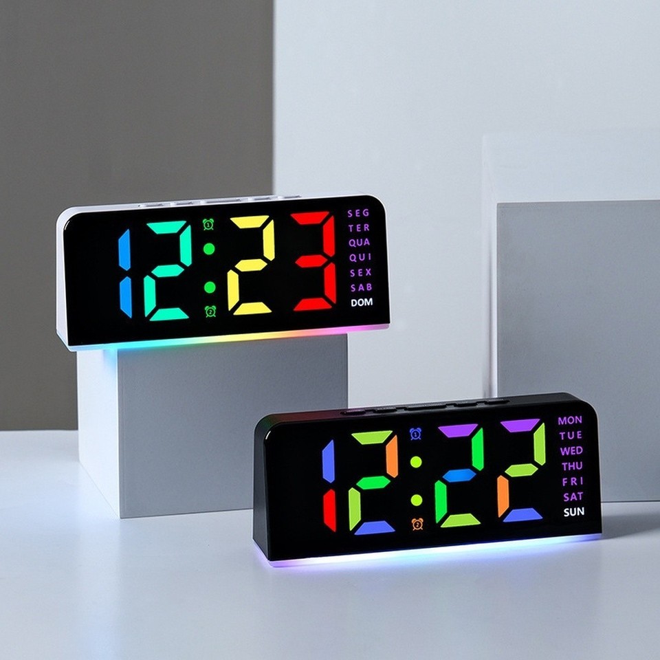Bedside RGB LED Alarm Clock Night Light RGB Lighting Time Date Weekday ...