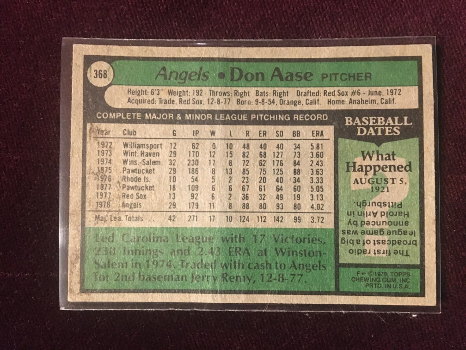1979 Topps #368 Angels Don Aase Baseball Card | eBay