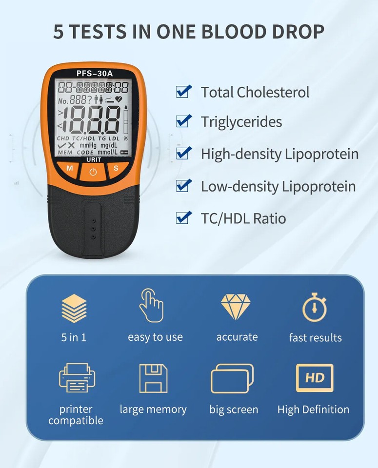 5 in 1 Lipid Test Meter Total Cholesterol Triglyceride High Low Density ...