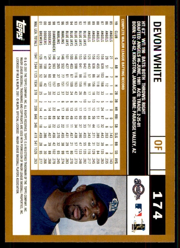 2002 Topps Baseball Card Devon White Baseball Cards #174 | eBay