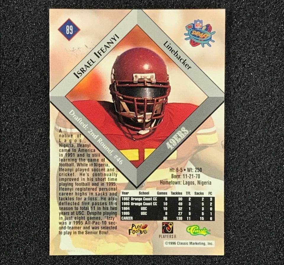 1996 Classic NFL Rookies ISRAEL IFEANYI #89 San Francisco 49ers / USC ...
