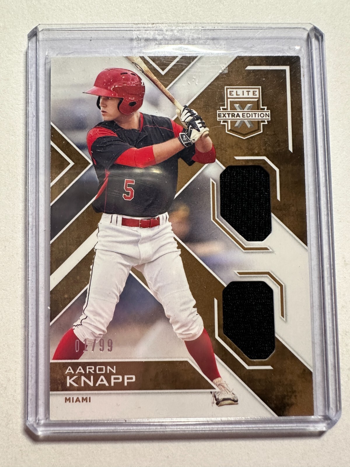 K62,500 - 2016 Elite Extra Edition Dual Jersey Holo Gold #5 Aaron Knapp ...