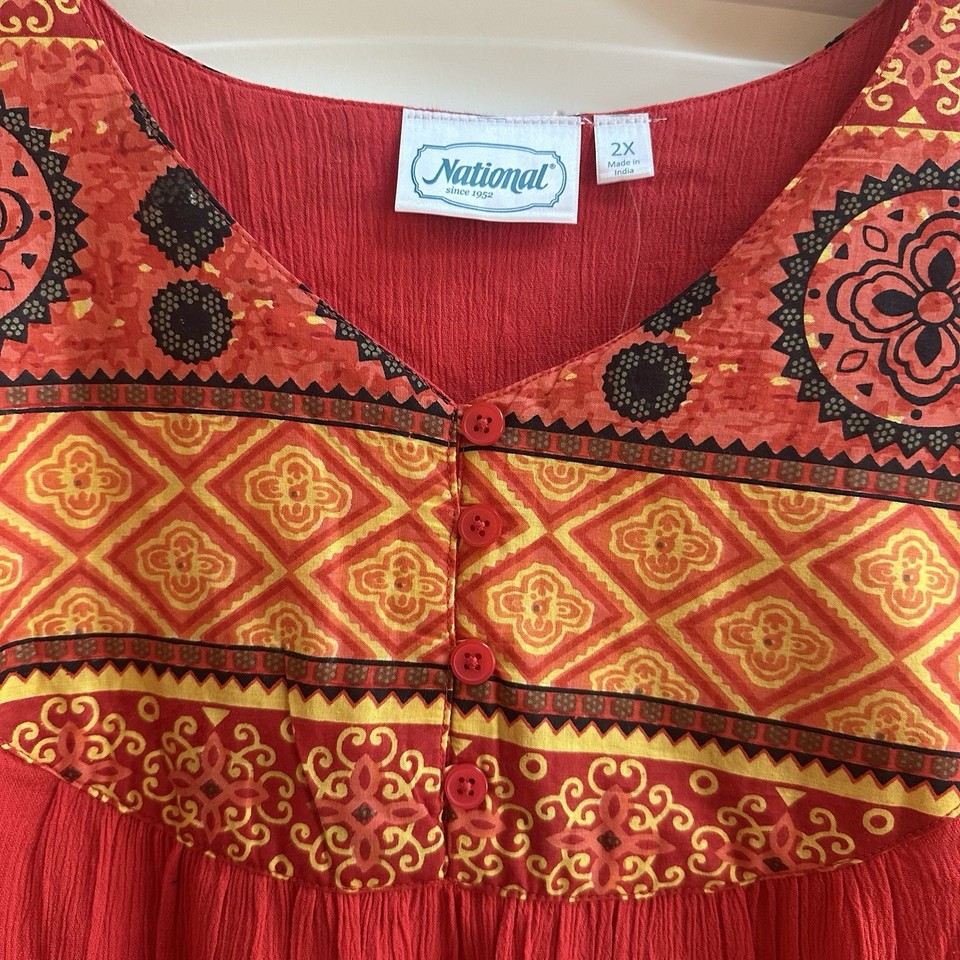 National Lounge House Coat House Dress Red Aztec Long Maxi 2X NWT | eBay